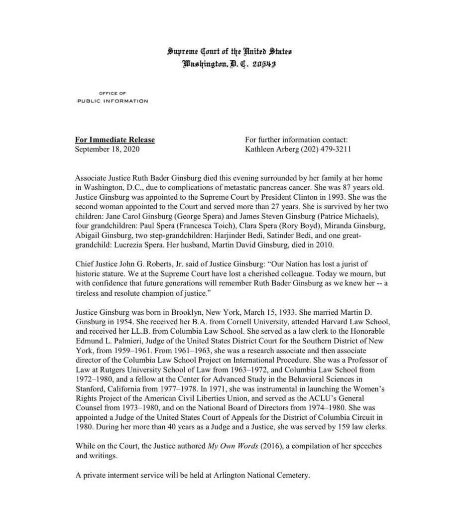 rbg-death-statement – CITIZEN FREE PRESS